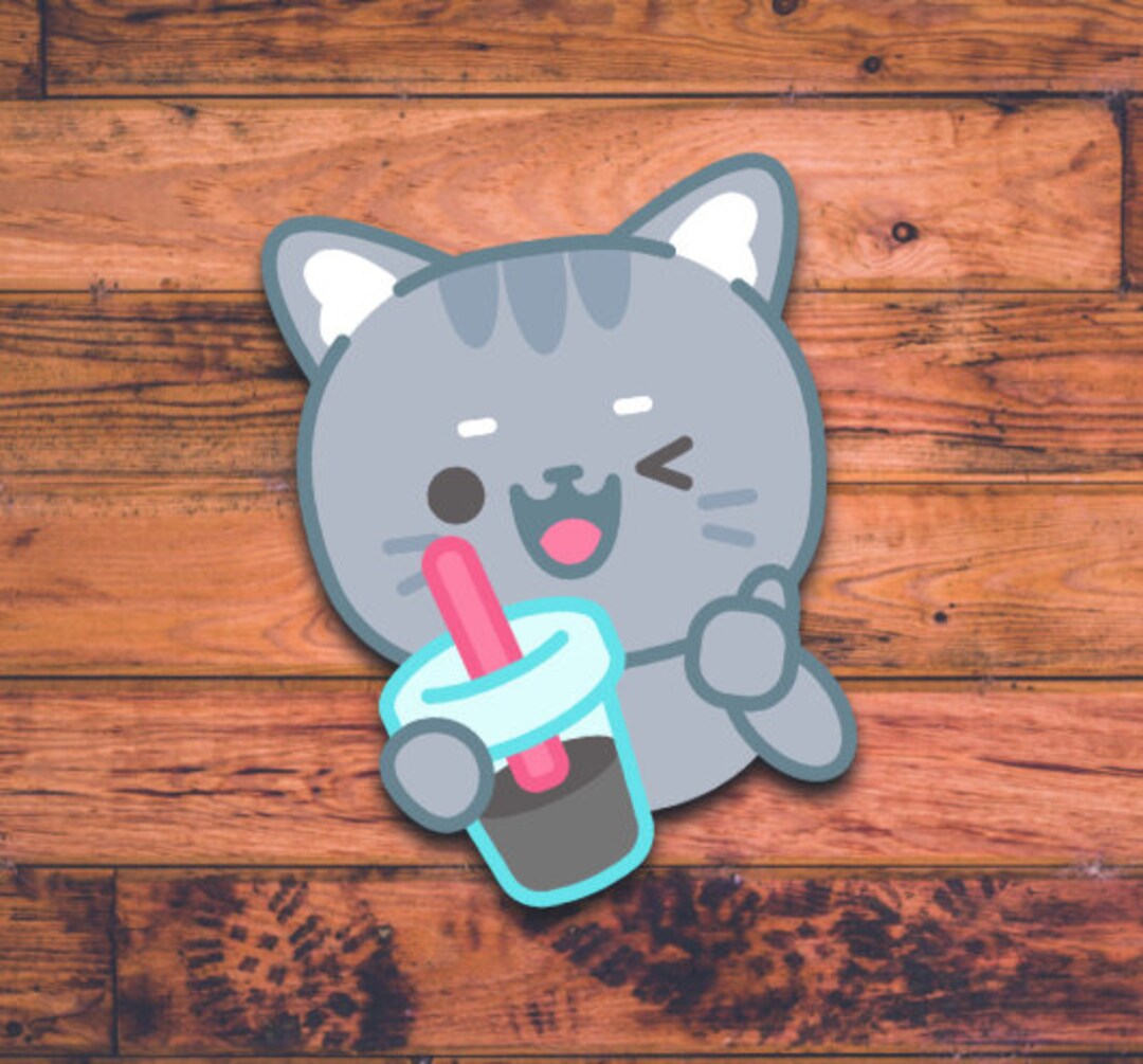 Cute Cat Drinking Soda Sticker, Cat Sticker for Laptop, Cat Sticker for ...