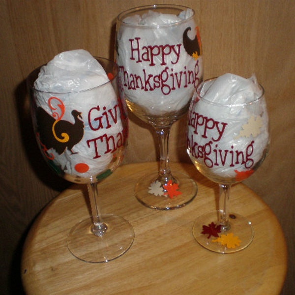 Thanksgiving Wine Glasses - Etsy