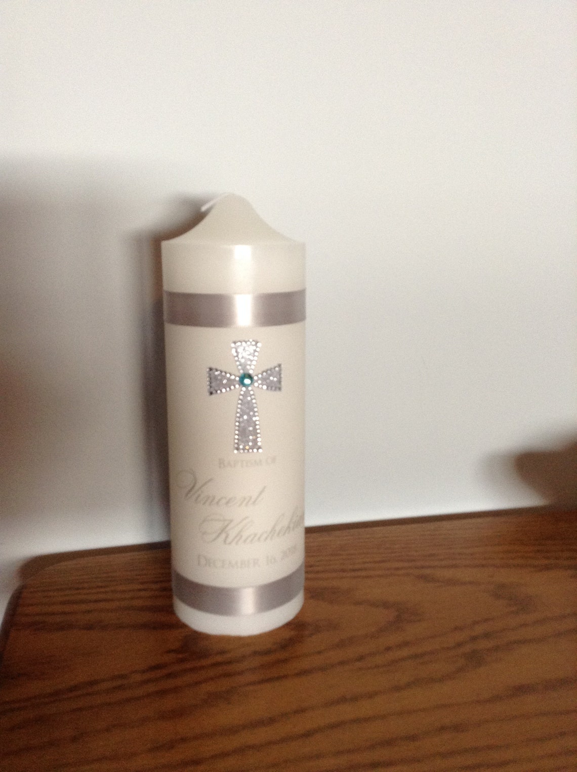 Baptism Candle With Color Accent Cross | Etsy
