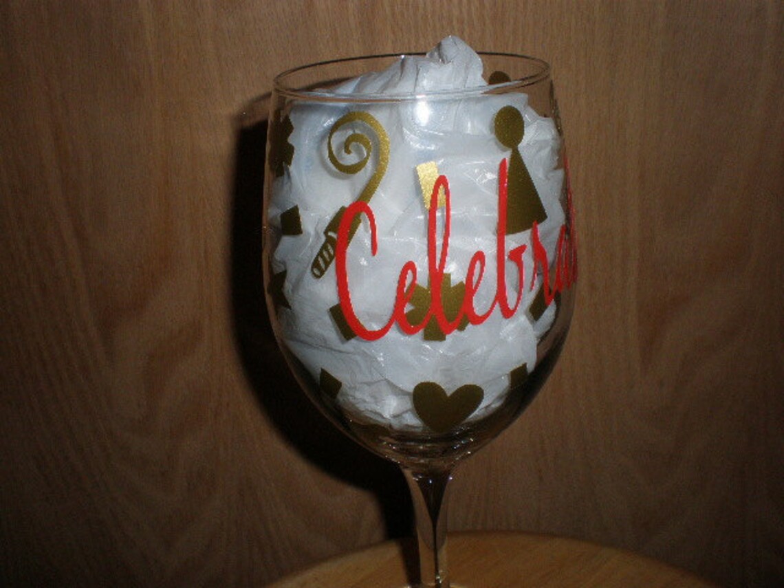 Happy New Year Wine Glass With Choice Of Confetti Clock Or Etsy