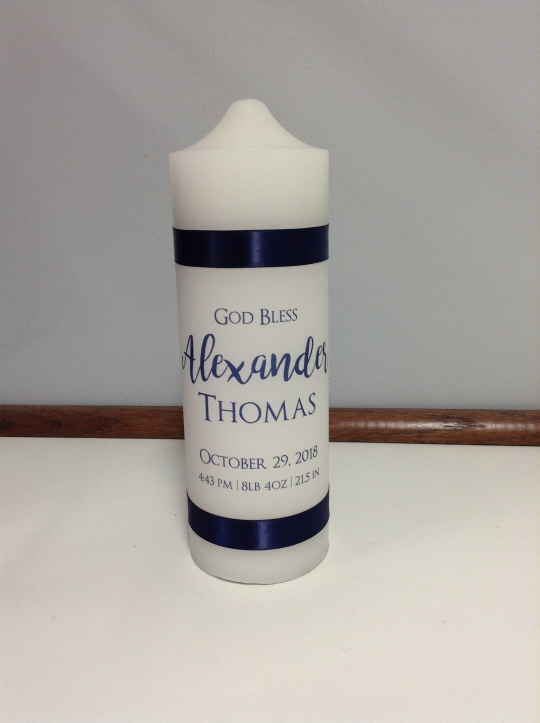 Birth Candle God Bless With Birth Information - Etsy