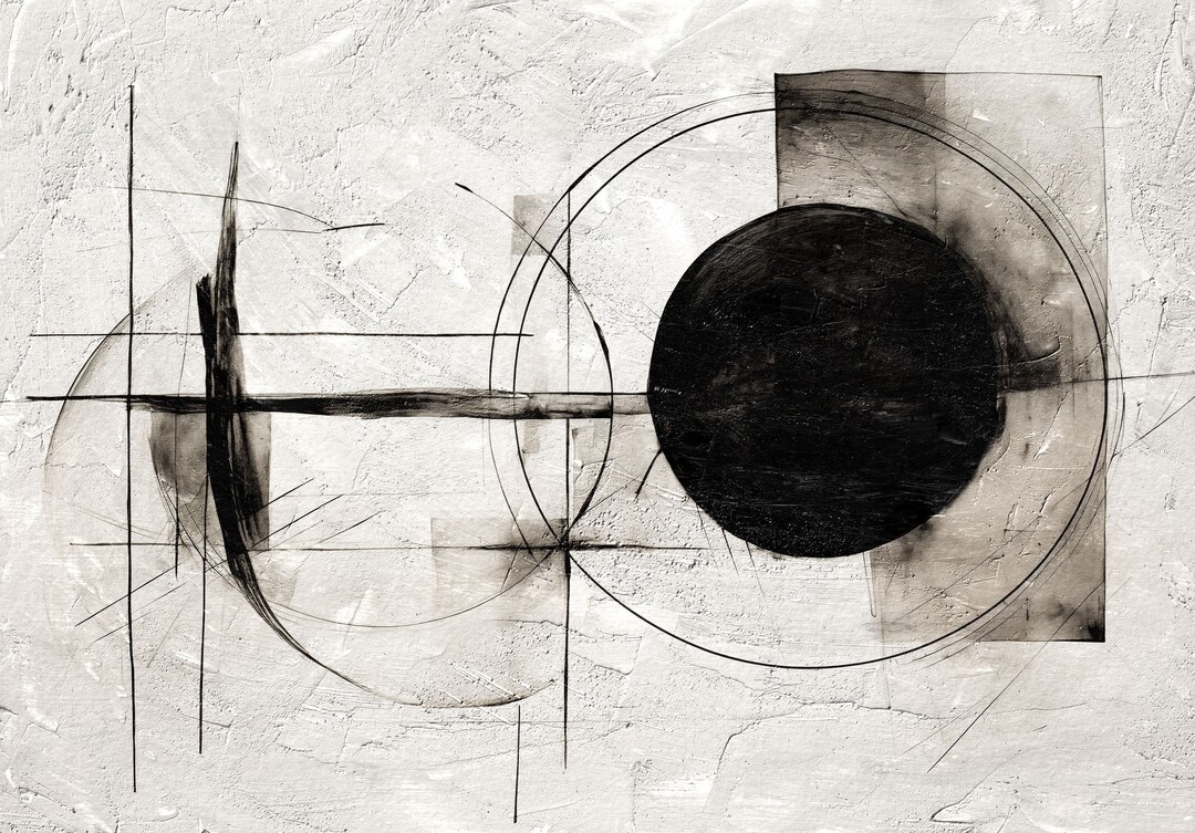 Black Circle Charcoal Drawing, Print Wall Decor, Black and White Print ...