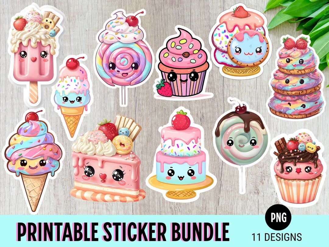 Cute Dessert Stickers Set Printable, Ice Cream, Cupcake, Donut Sweet ...