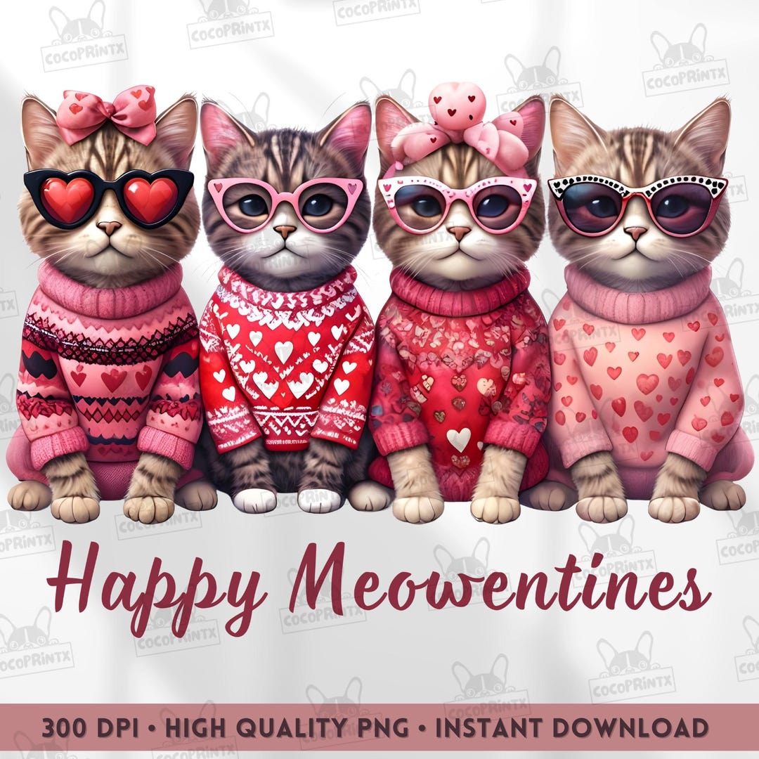 Happy Meowentines Cute Cat PNG, Valentine's Day PNG, Digital Download ...