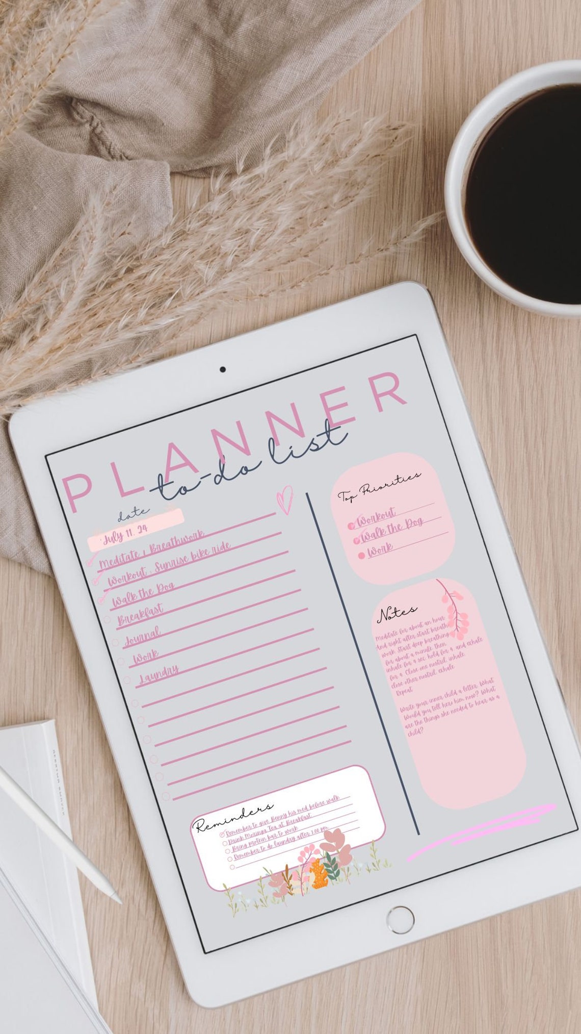 Pink Planner Template. Printable or Digital Template for Everyday Use ...