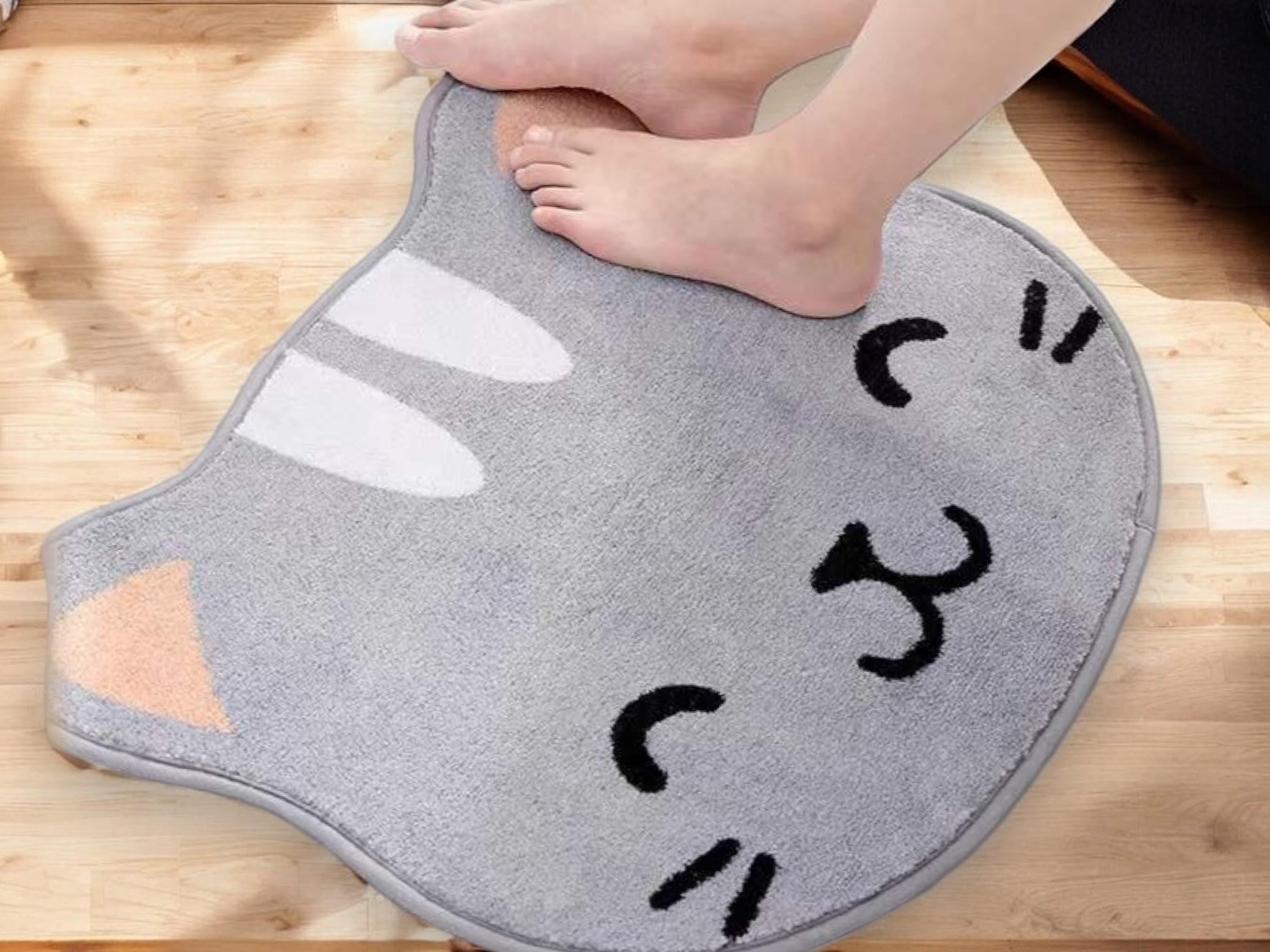 Cat Rug, Kitten Rug, Grey Fluffy Rug, Cute Comfy Mat, Doormat Rug, Area ...