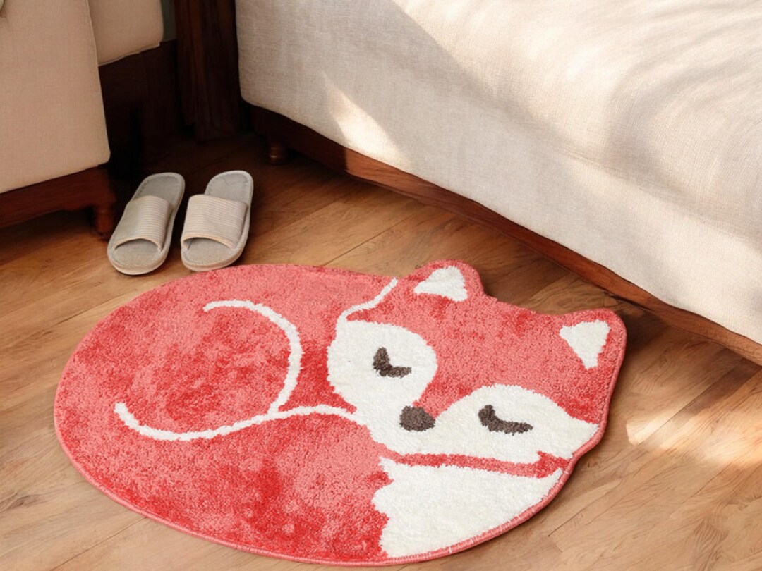 Sleeping Pink Fox Rug, Fox Rug, Pink Fluffy Rug, Cute Comfy Mat ...