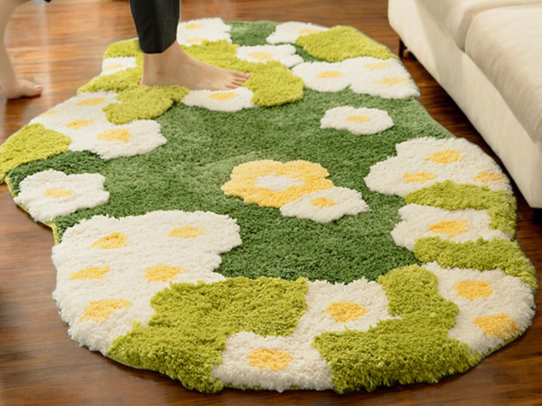 Green Moss Grass Flower Rug, Art Rugs, Soft Rug, Moss Runner Fluffy ...