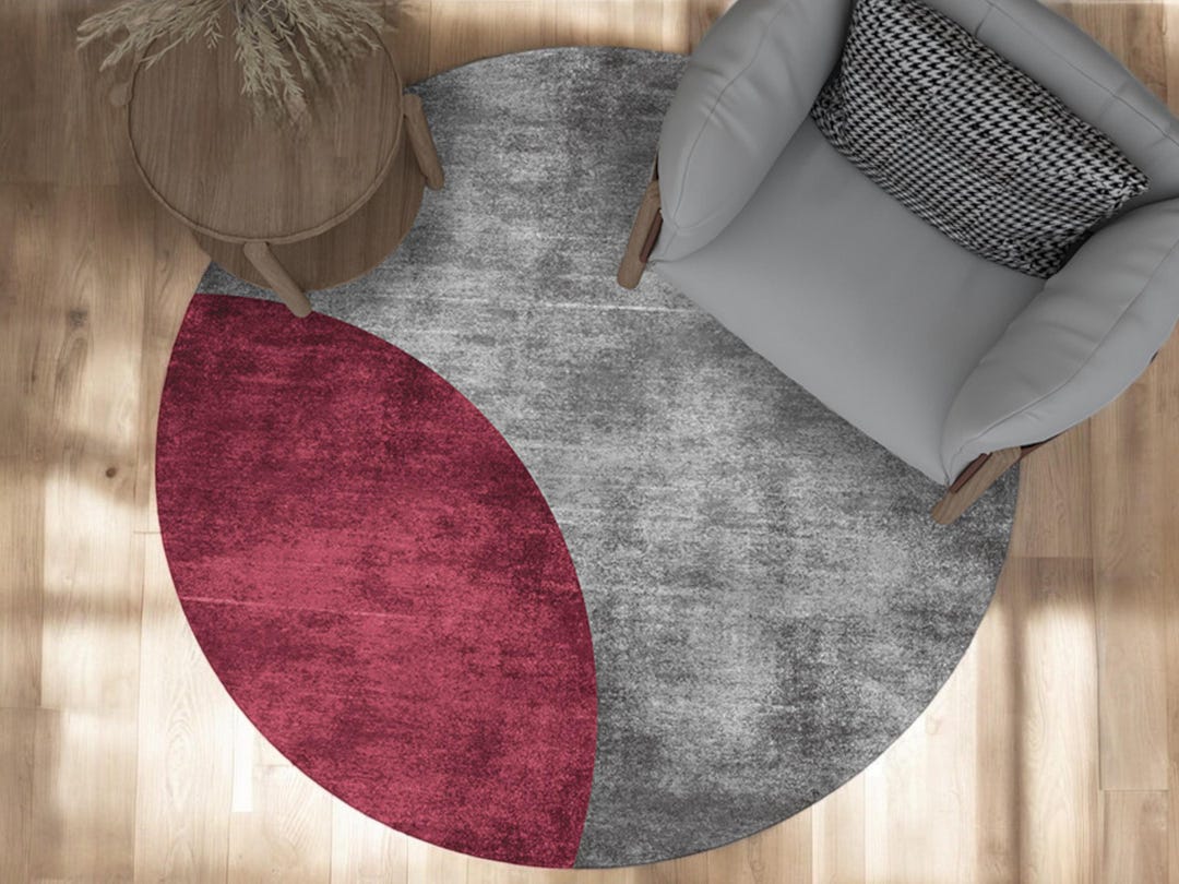 Round Boho Rug, Minimalistic Abstract Rug, Subtle Pattern Rug, Area Rug ...