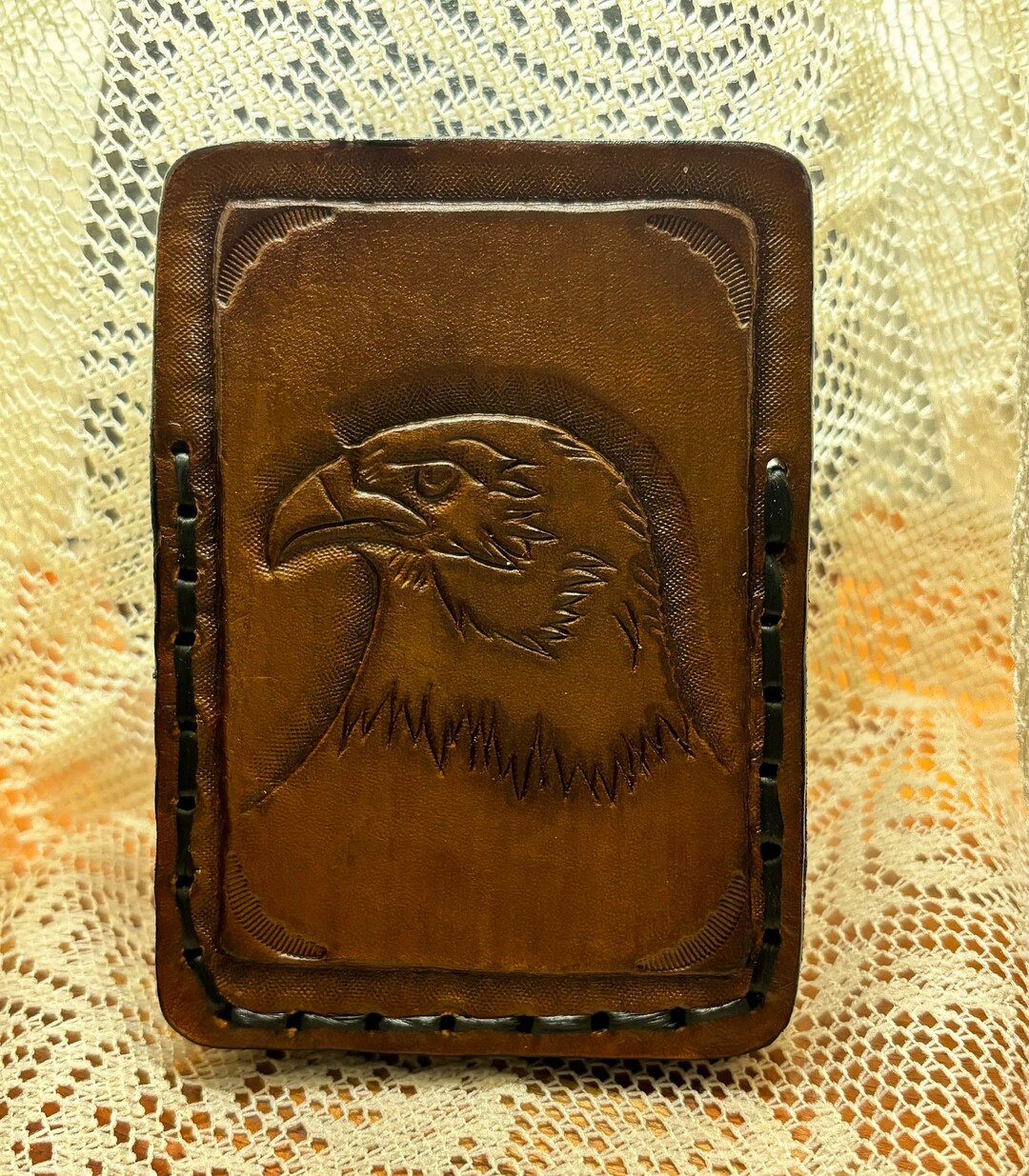 Handcrafted Leather Debit Card Holder With Bald Eagle Design - Bold and ...