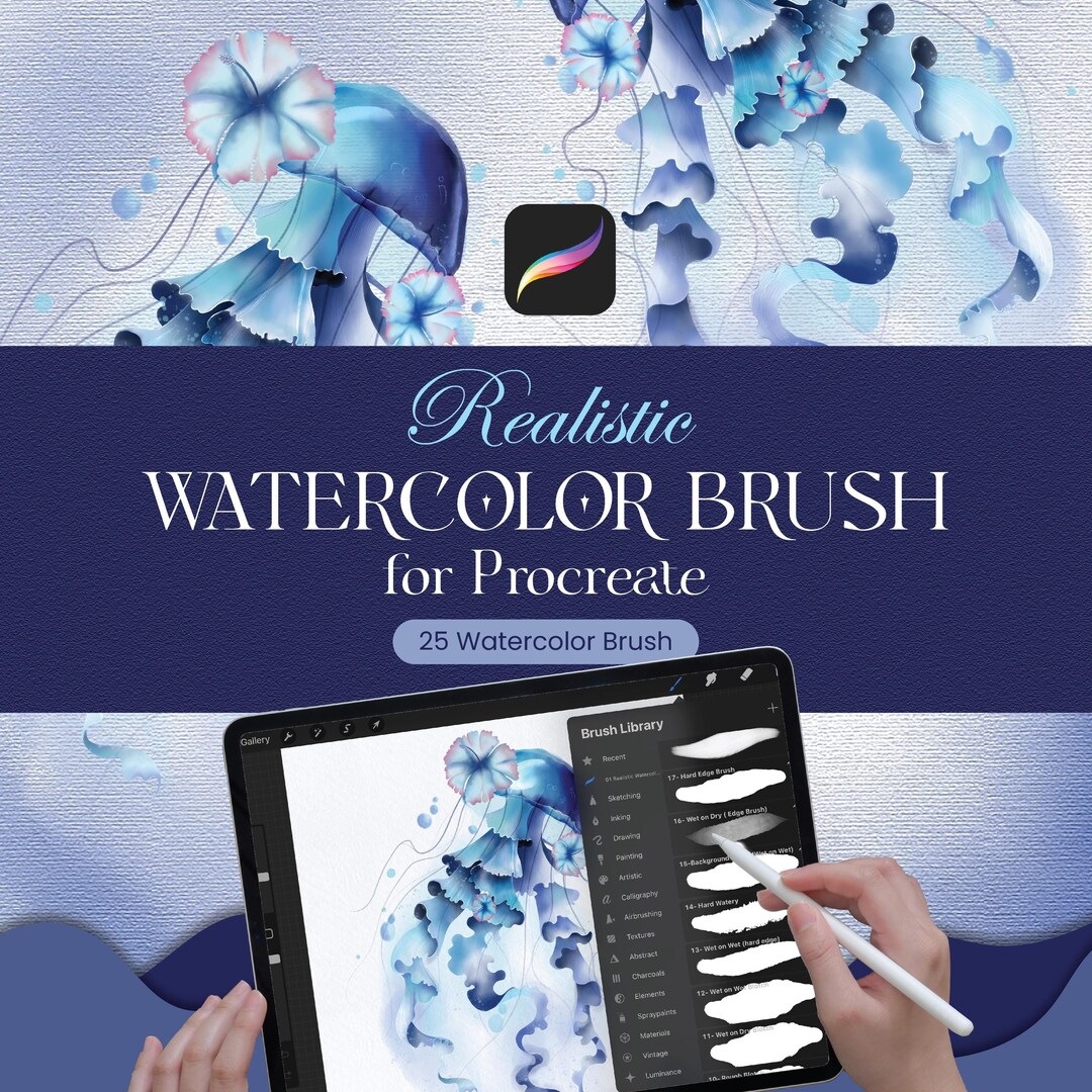 25 Realistic Watercolor Brushes digital Watercolor Brush Set ...