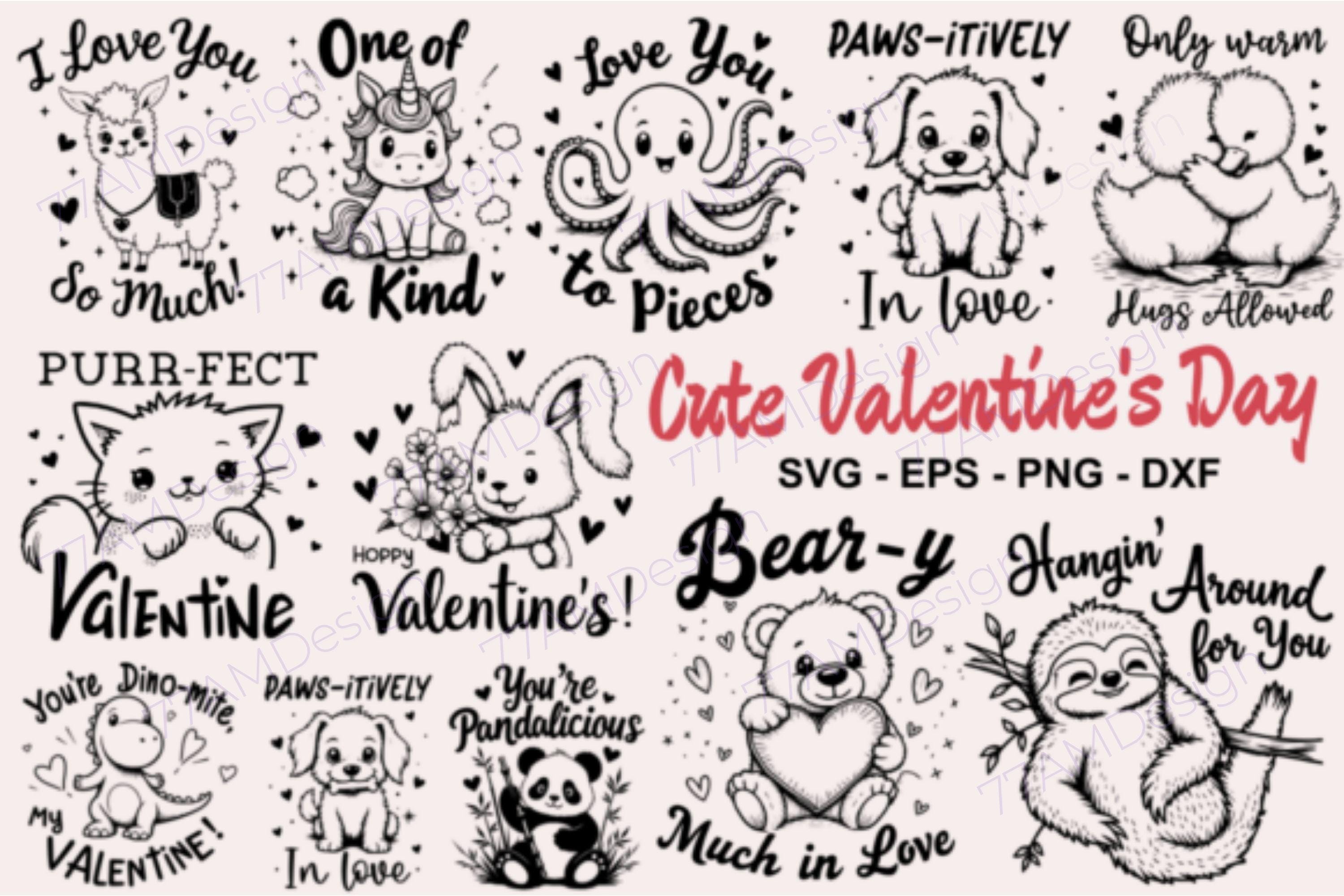 Cute Animal Valentine's Day SVG Bundle, Cute Animal Svg Valentine ...