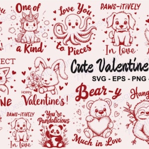 Cute Animal Valentine's Day SVG Bundle, Cute Animal Svg Valentine ...