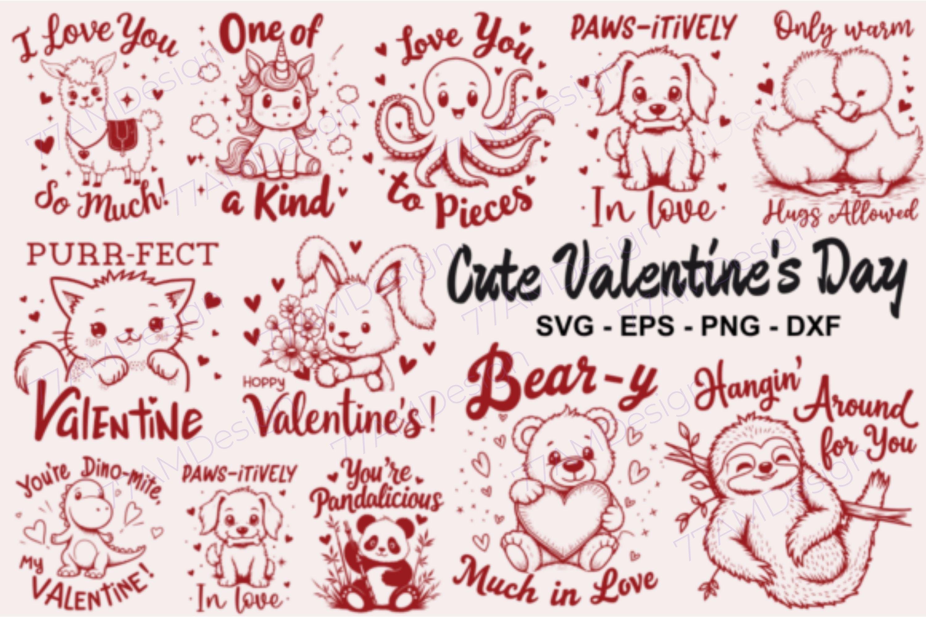 Cute Animal Valentine's Day SVG Bundle, Cute Animal Svg Valentine ...