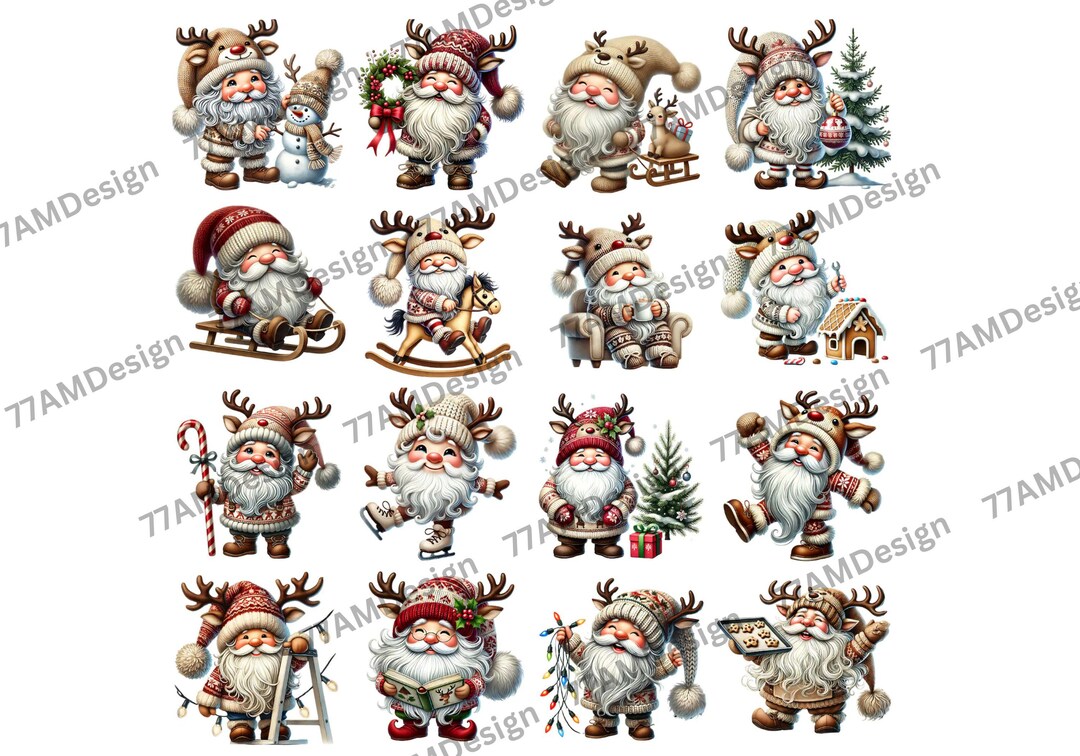 Christmas Gnome Watercolor Clipart Set, Christmas Clipart, Gnome ...