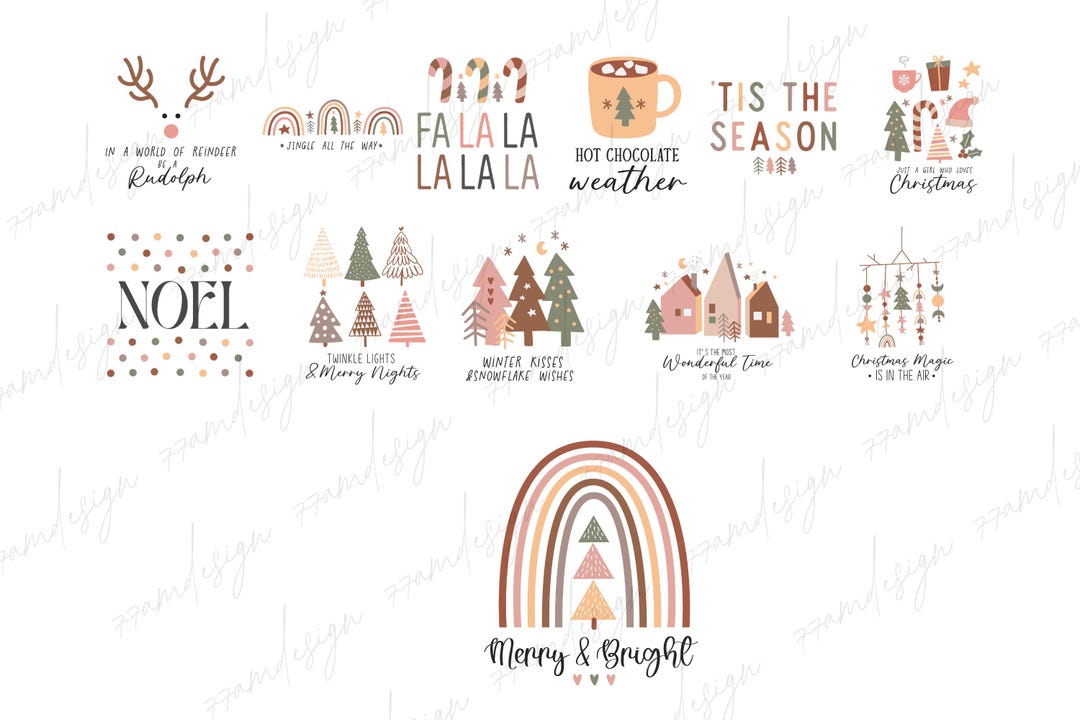 Boho Christmas SVG Bundle Boho Christmas PNG Boho Holiday Clipart Boho ...