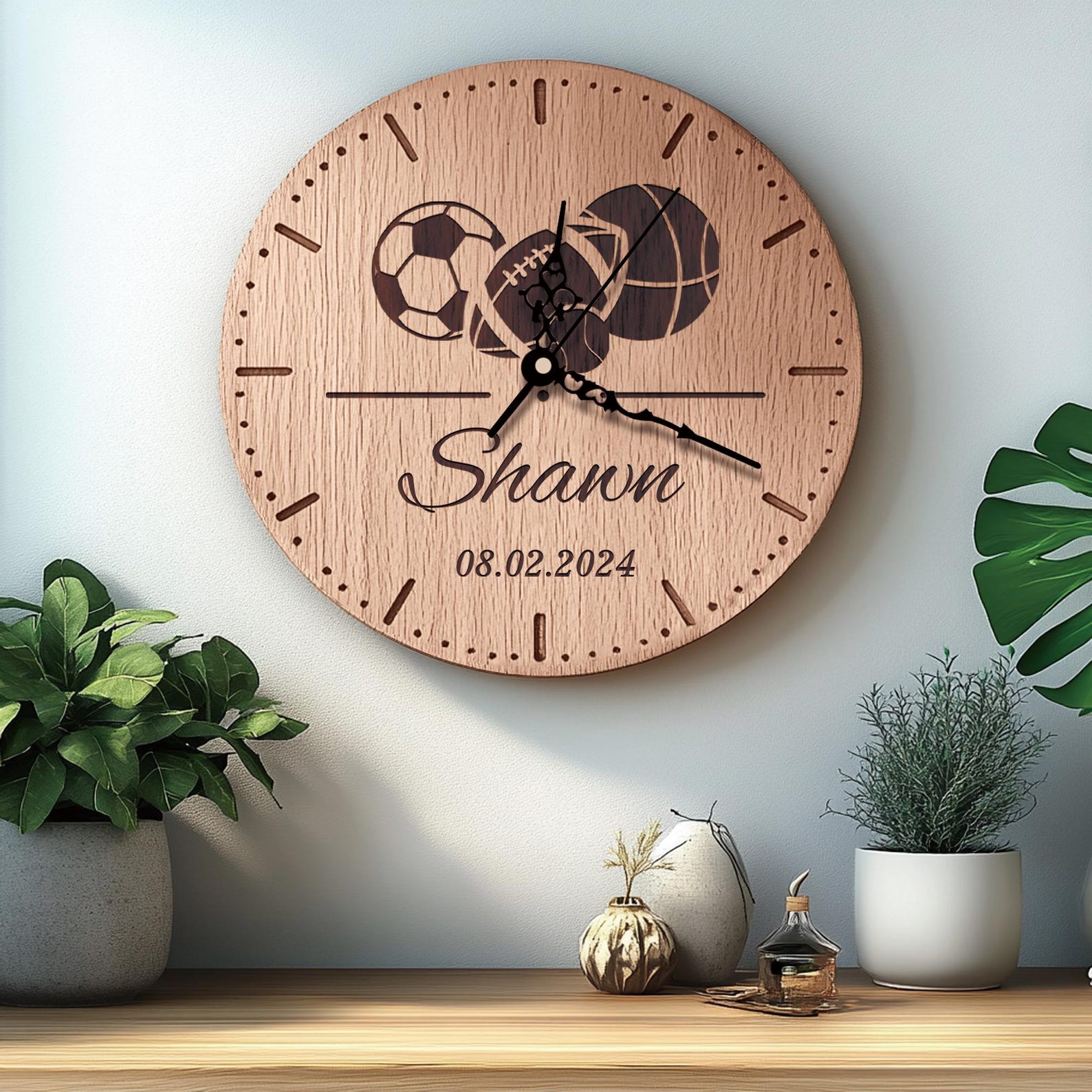 Personalized Carved Wood Clock With Name, Wooden Clock Gift Sports ...