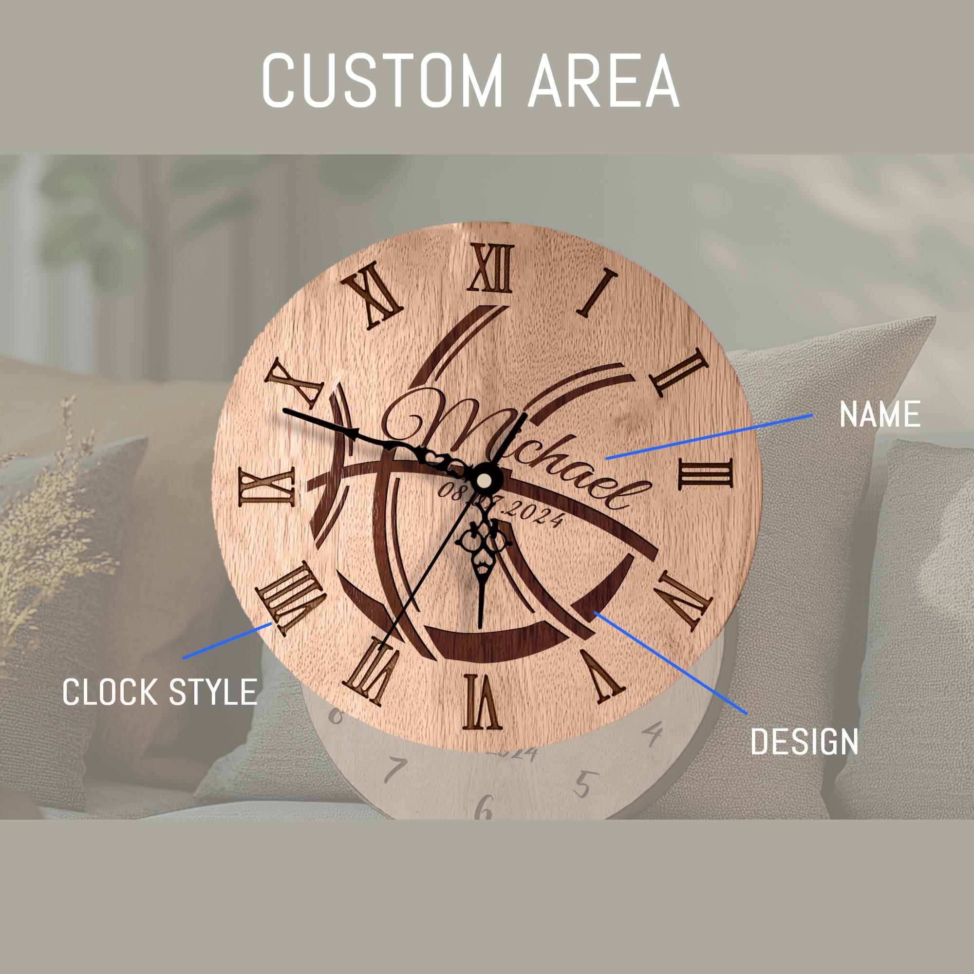 Personalized Carved Wood Clock With Name, Wooden Clock Gift Sports ...