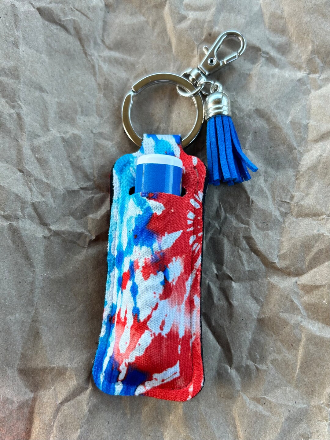 Red, White & Blue Tie Dye Keychain Chapstick Holder - Etsy