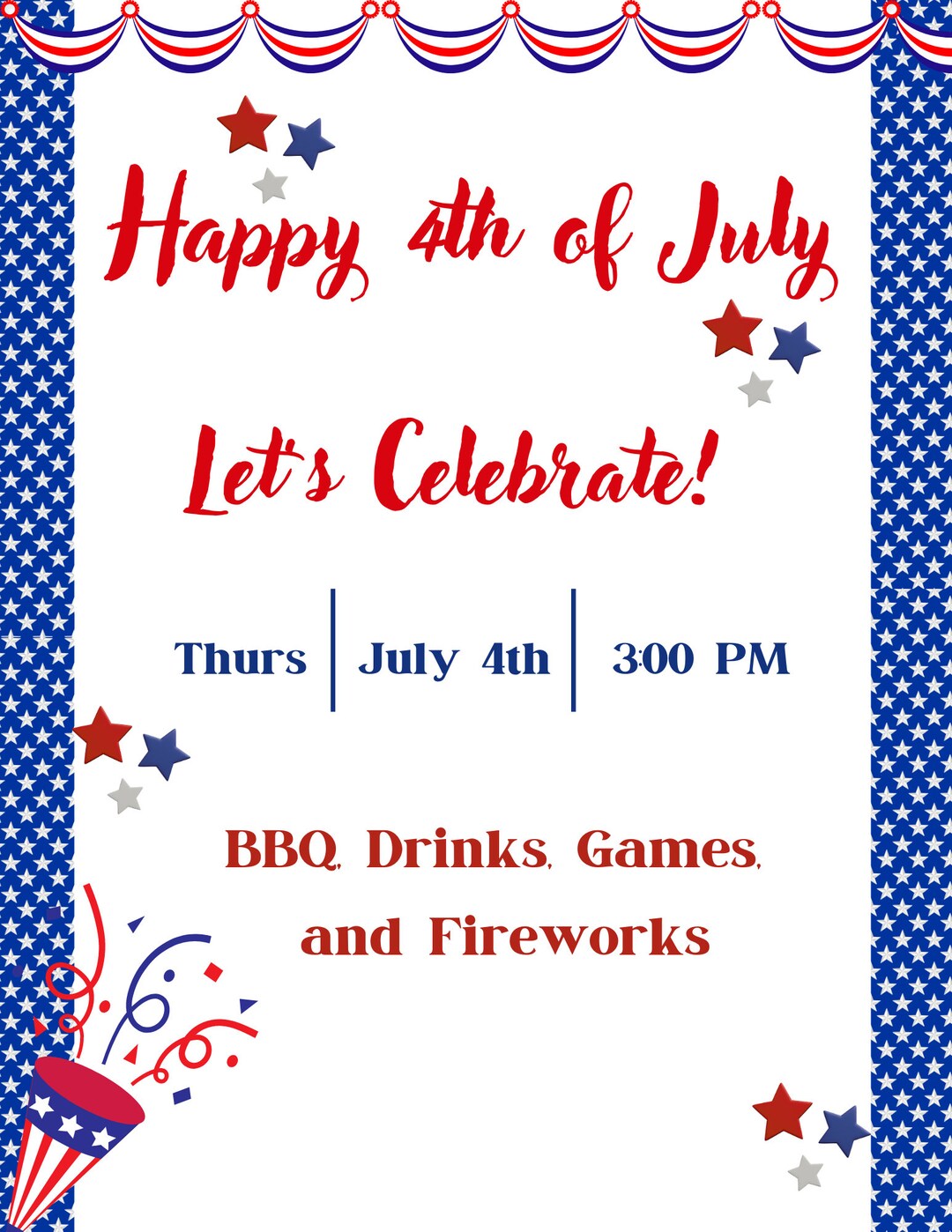 4th of July Invitation Template - Etsy