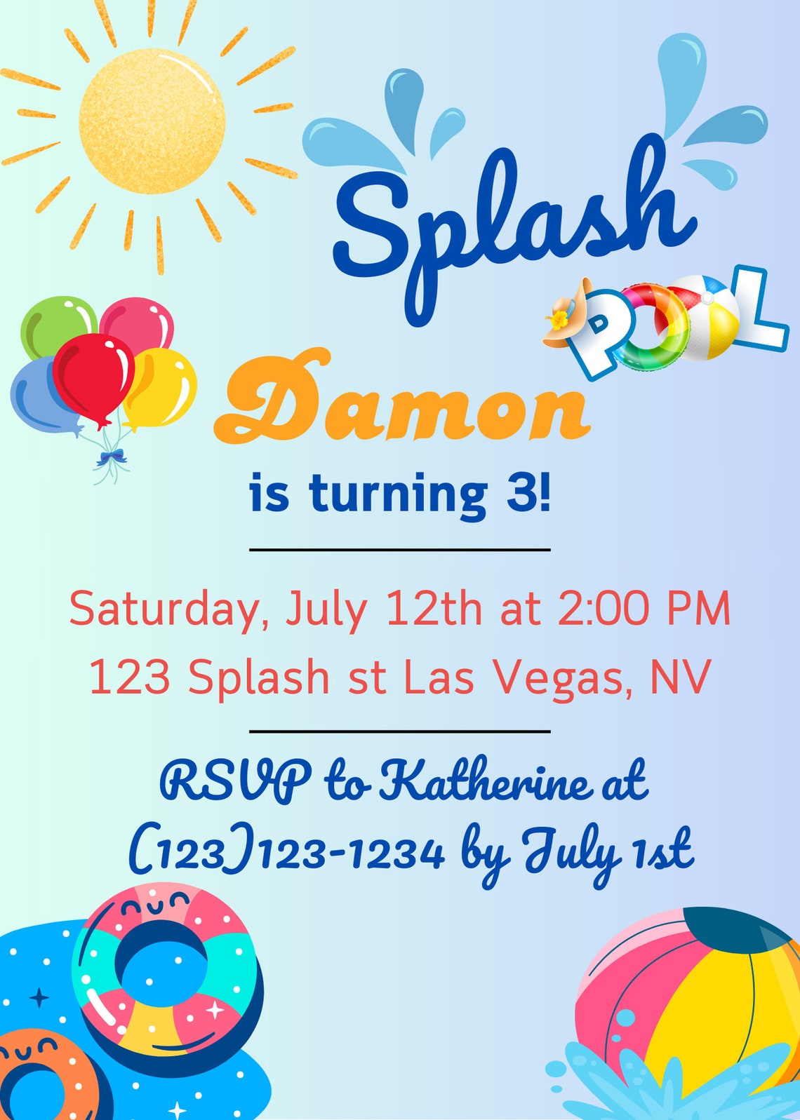 Splash Pool Party Invitation Template - Etsy
