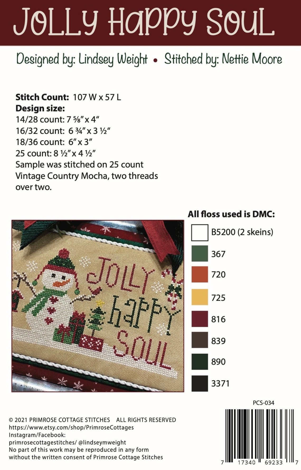 Jolly Happy Soul by Primrose Cottage Stitches Counted Cross Stitch ...