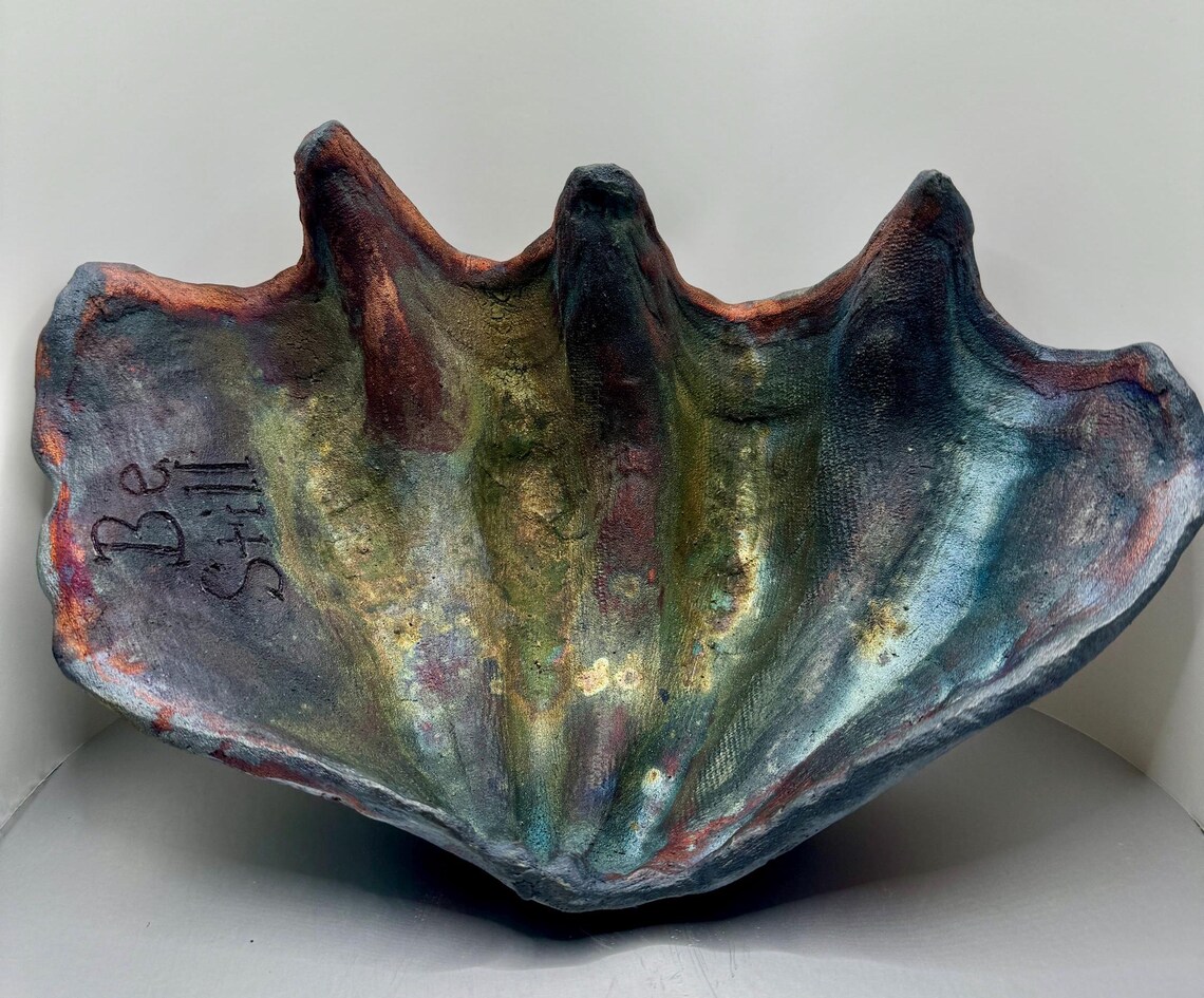 BE STILL- Giant Seashell Raku-fired Clam Shell Dish - Etsy