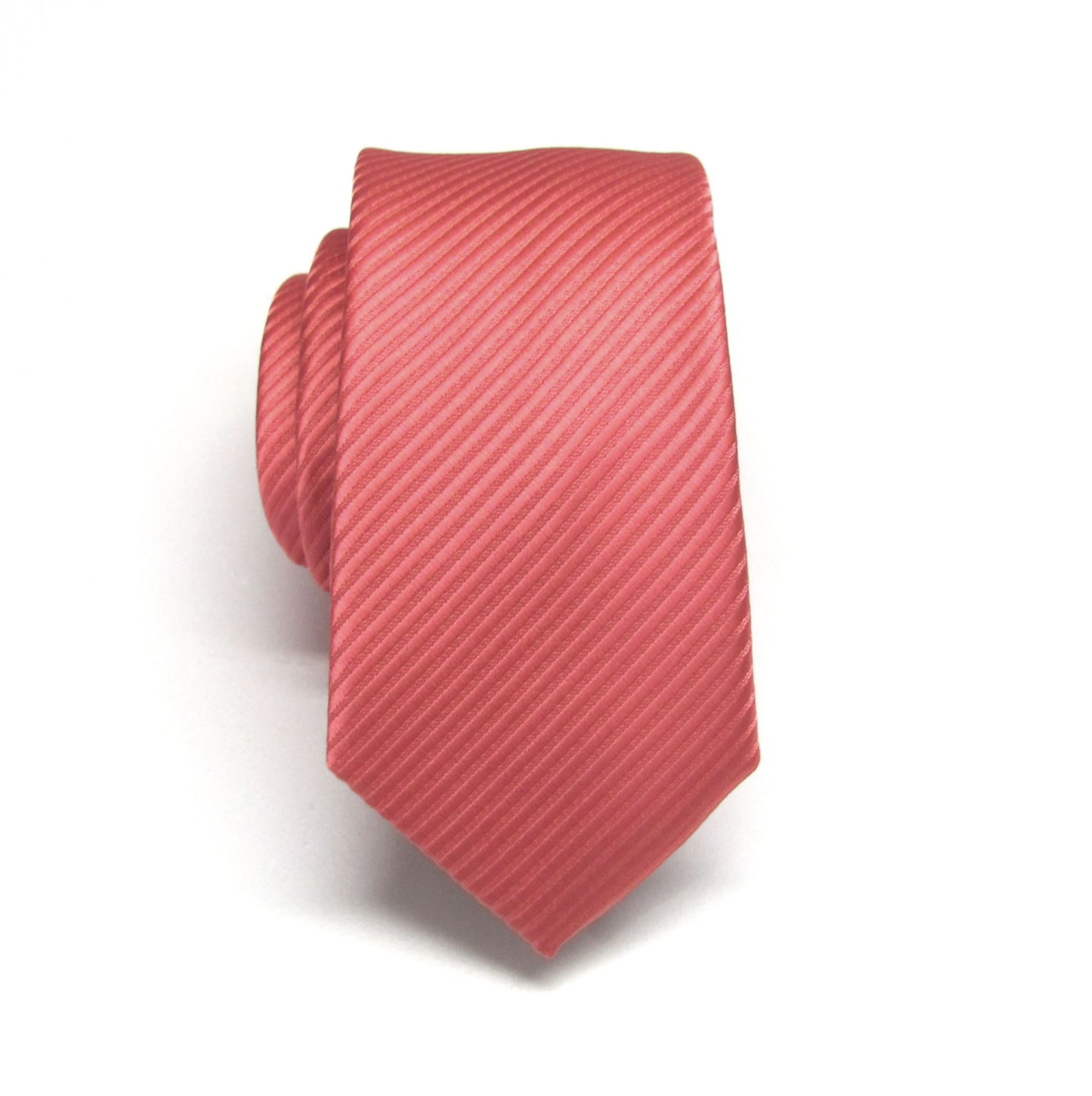 Coral Tie Mens Tie Coral Pink Stripes Skinny Necktie With Matching ...