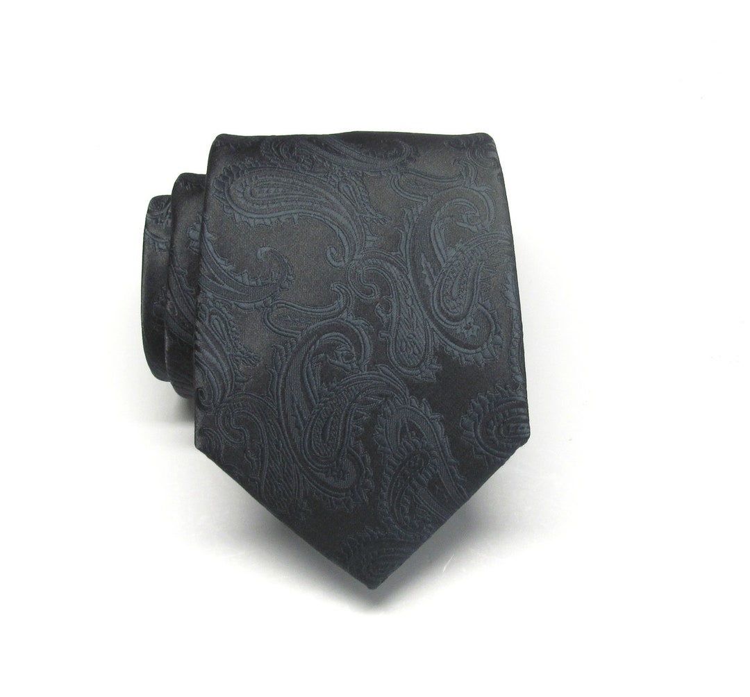 Mens Ties Charcoal Gray Paisley Mens Necktie With Matching Pocket ...