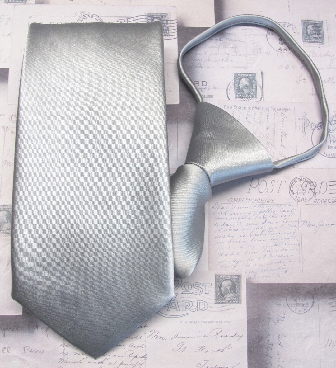 Zipper Necktie Premium Silver Gray Zip up Adjustable Pre Tied High ...