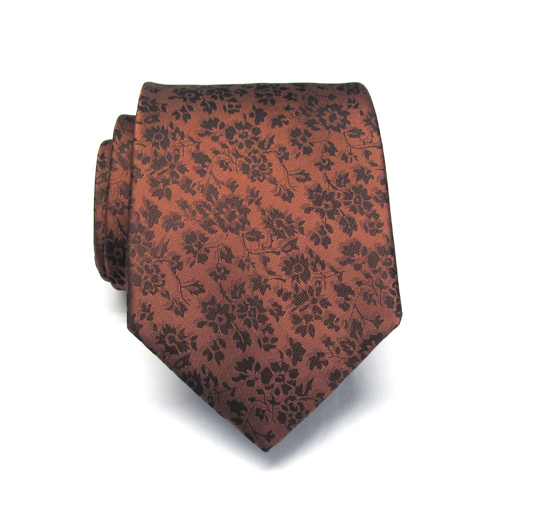 Mens Ties Copper Orange Rust Floral Mens Silk Necktie Wedding Ties With ...