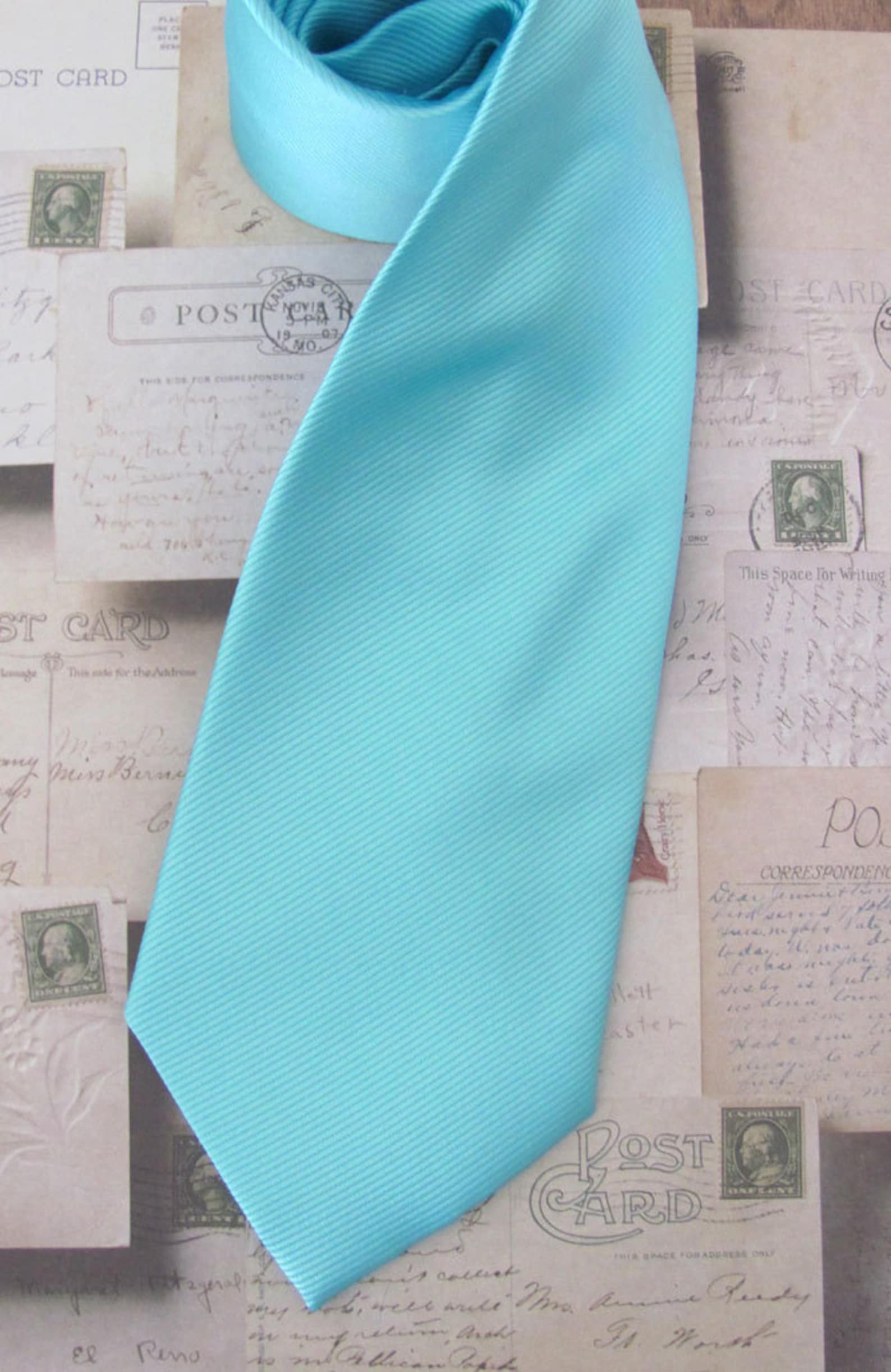 Mens Tie. Pool Blue Aqua Robin Egg Blue Tonal Stripes Necktie - Etsy