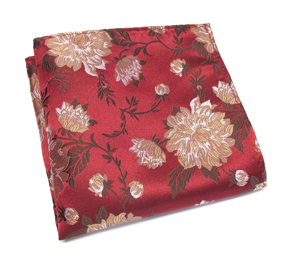 Mens Ties Red Gold Floral Mens Silk Necktie With Matching - Etsy