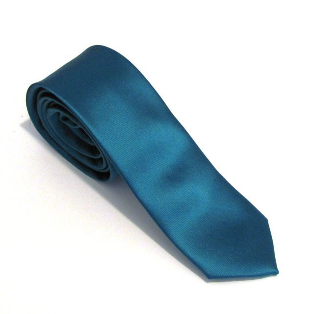 Mens Necktie Teal Silk Skinny Necktie With Matching Pocket Square ...