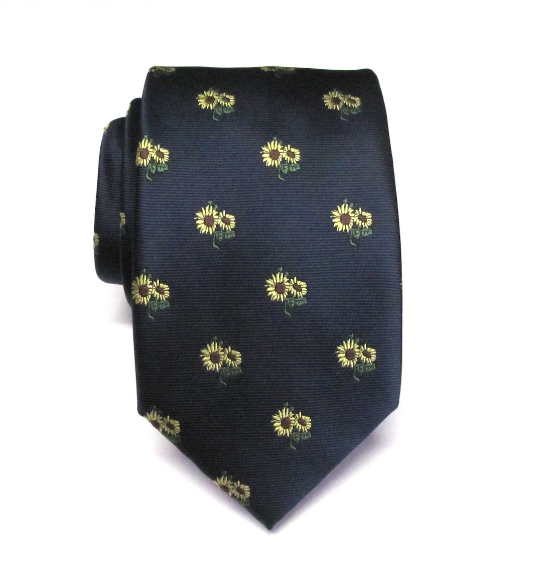Navy Blue Tie With Sunflower Design Necktie - Etsy