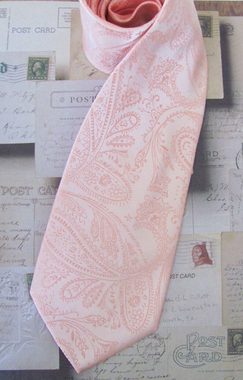 Mens Tie Peach Tie Light Peach Paisley Mens Necktie With Matching ...