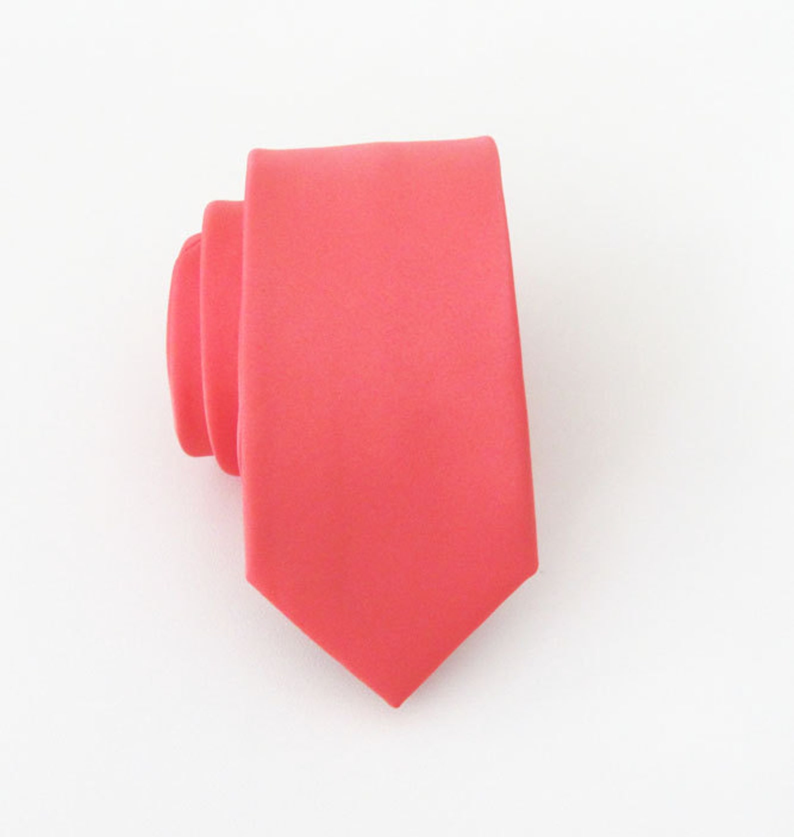 Mens Tie Guava Coral Skinny Necktie With Matching Pocket Square ...