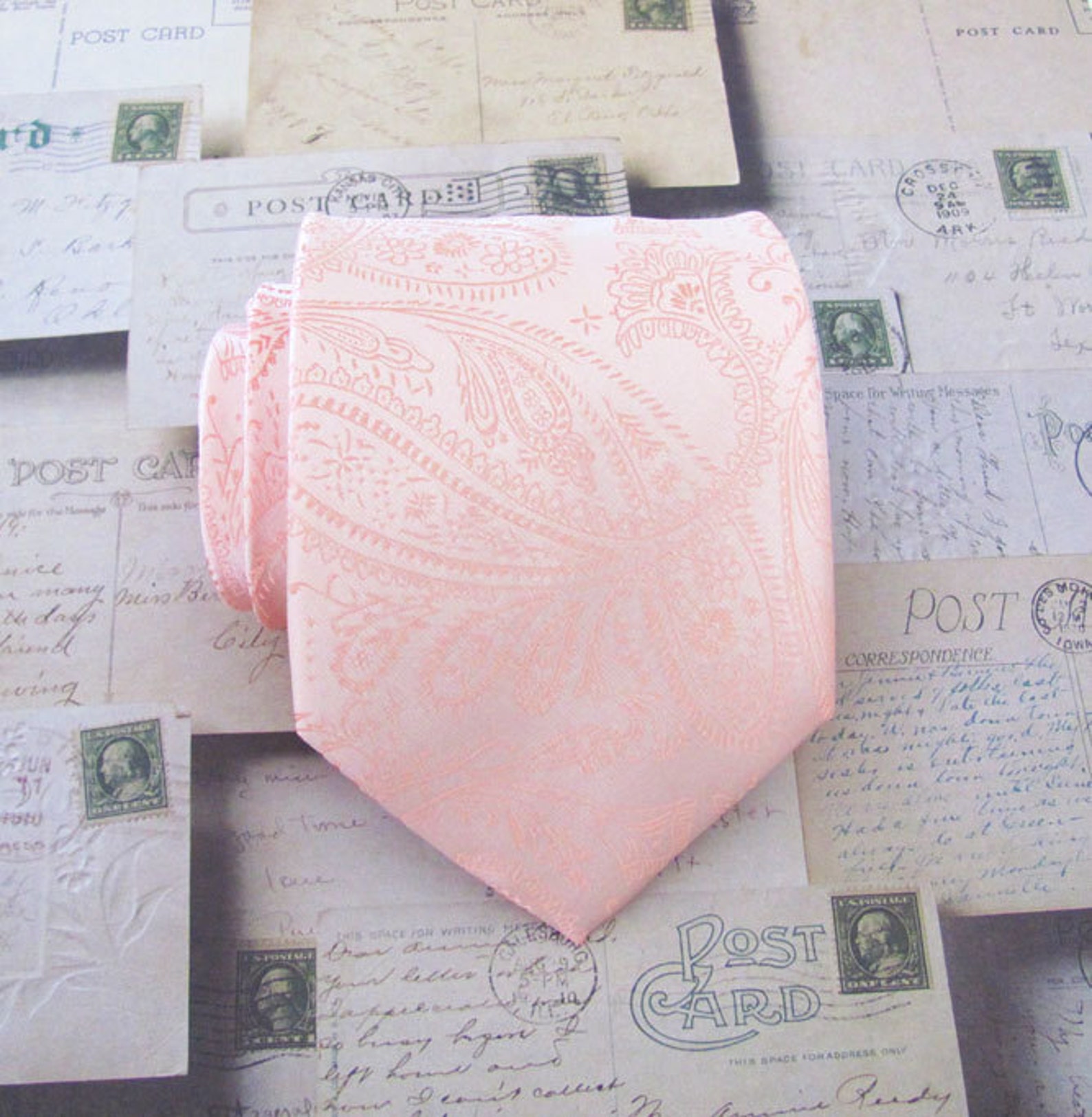 Mens Tie Peach Tie Light Peach Paisley Mens Necktie With Matching ...