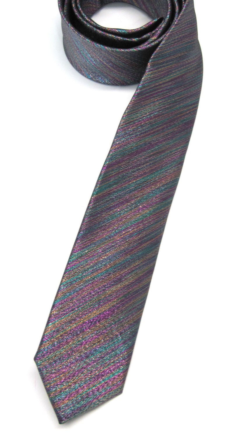 Mens Ties Necktie Metallic Lamé Rainbow Purple Teal Gold Metallic ...