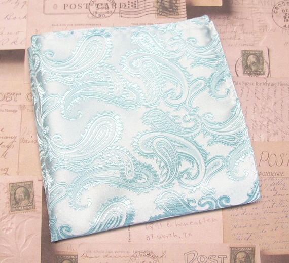 Pocket Square Handkerchief Pastel Blue Paisley Hanky - Etsy