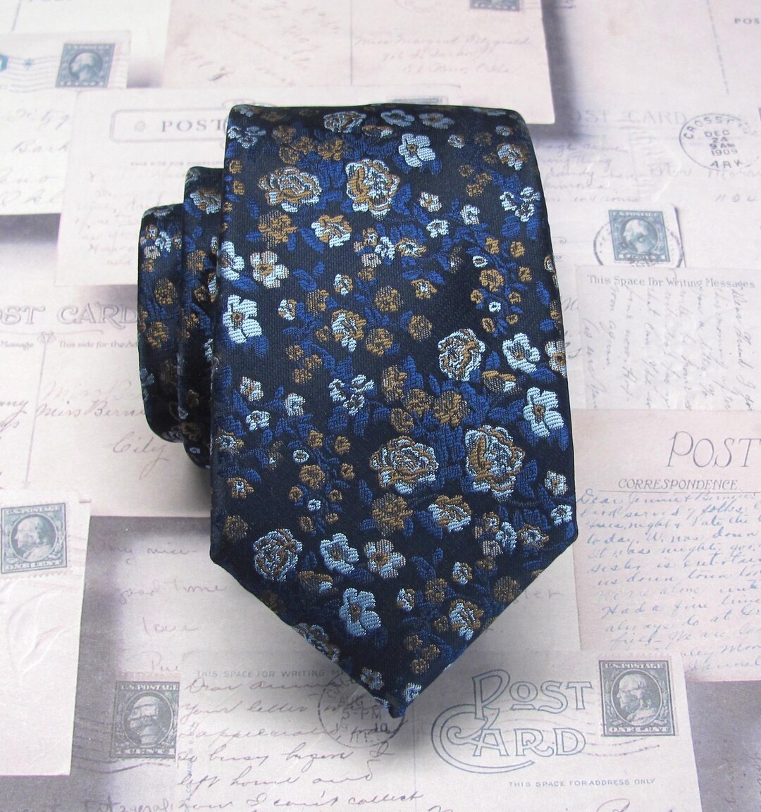 NEW! Mens Ties Blue Brown Floral Necktie With Matching Pocket Square - Etsy