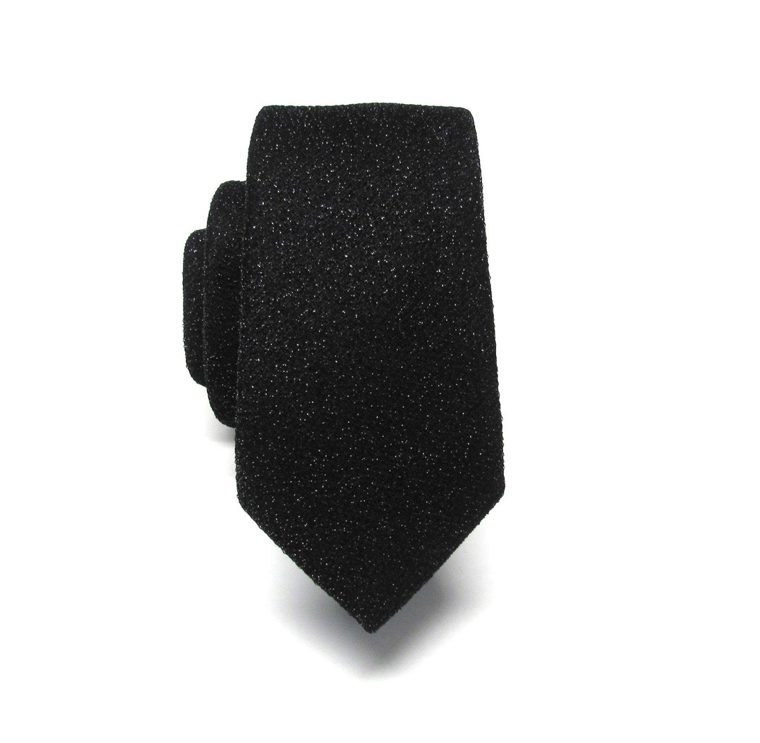 Mens Ties. Glitter Necktie Metallic Bling Black Lamé Narrow Tie With ...