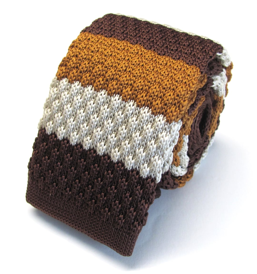Knit Tie Brown Ivory Copper Rust Knitted Mens Necktie - Etsy