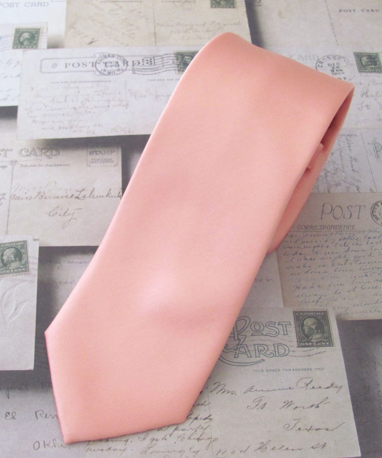 Mens Tie. Peach Tie With Matching Pocket Square Coral Peach Salmon ...