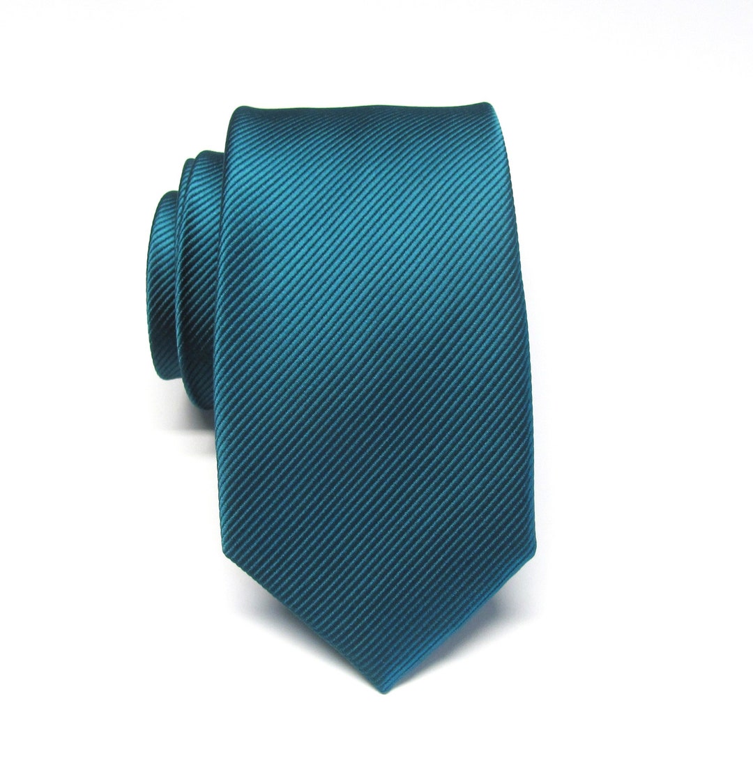 Teal Blue Stripe Skinny Necktie Peacock Blue Tie - Etsy