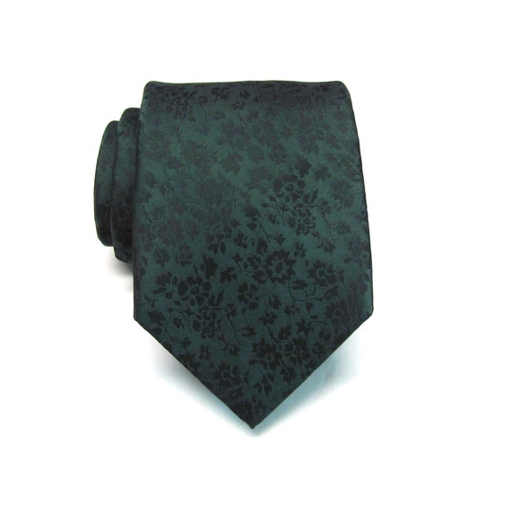 SALE Mens Ties Dark Forest Green Black Floral Mens Silk Necktie Wedding Ties With Matching Pocket Square Option