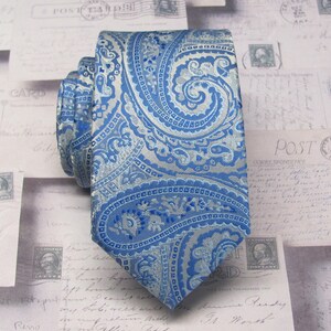 Mens Tie Periwinkle Blue Silver Paisley Necktie With Matching Pocket ...
