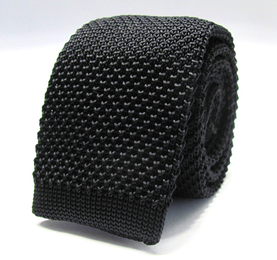 Knit Tie Black Knitted Mens Necktie - Etsy