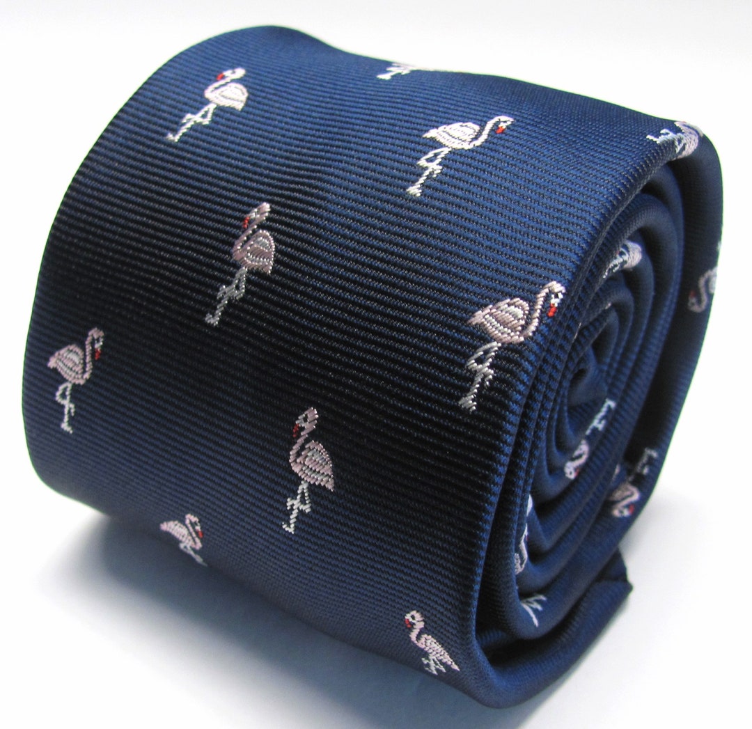 Navy Blue Woven Mens Tie With Pink Flamingo Design Necktie - Etsy