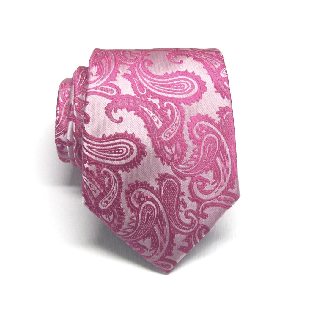 Fuchsia Raspberry Hot Pink Paisley Mens Tie. Wedding Ties. Fuchsia Pink ...